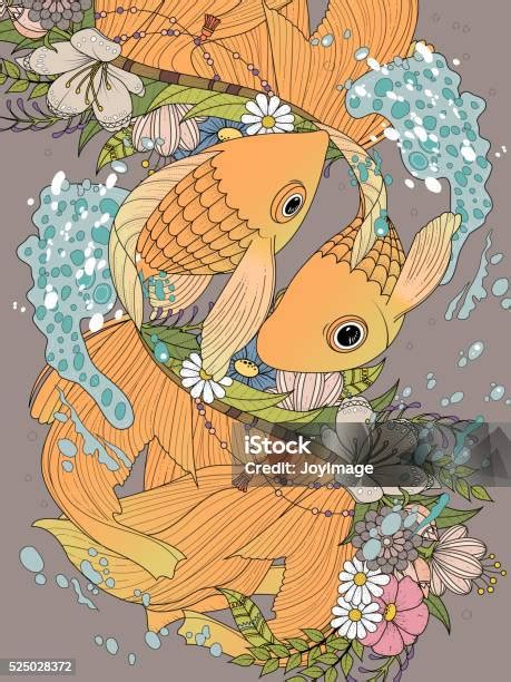 ปลาทองสง่างามคู่หน้าระบายสี ภาพประกอบสต็อก ดาวน์โหลดรูปภาพตอนนี้ กระดาษระบายสี ศิลปะ