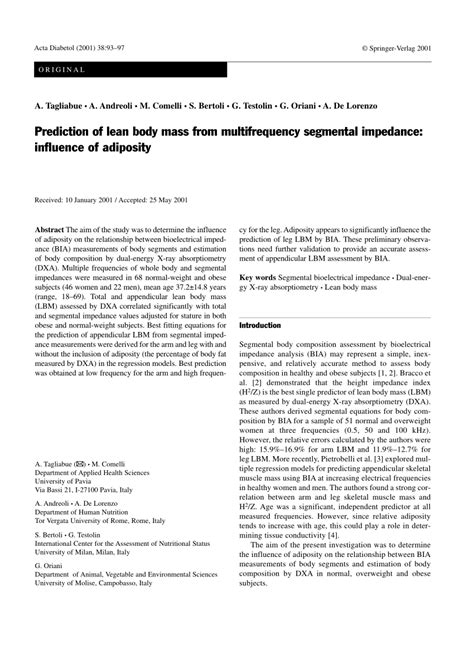 Pdf Prediction Of Lean Body Mass From Multifrequency Segmental