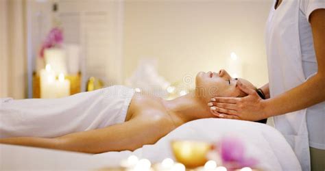 Hands Head Massage And Woman With Zen Skin And Holistic Spa Center