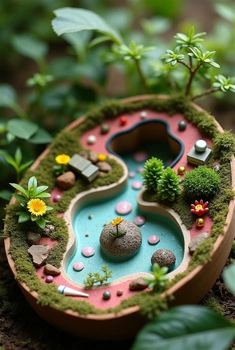 ビジュアルスケッチ 現実的 植物細胞の構造と機能を視覚的に表現したミニチュア庭園 レイアウト基準 プラザビニー マリアン オーチャード Seaart Ai