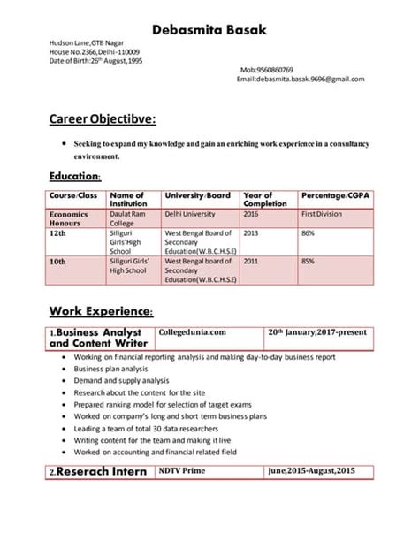 Debasmita Basak Cv For Job Profiles Docx