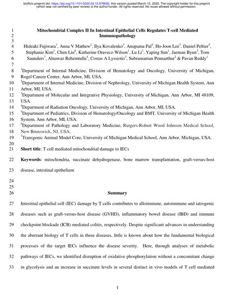 Pdf Mitochondrial Complex Ii In Intestinal Epithelial Cells Regulates T Cell Mediated