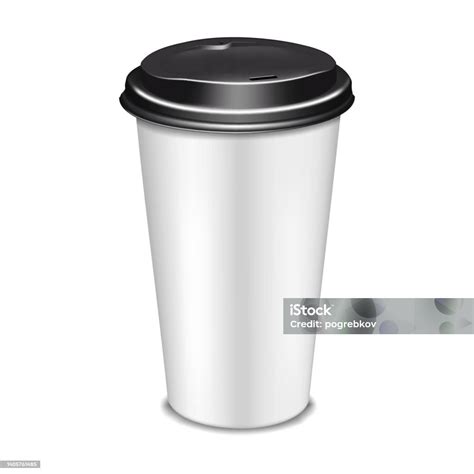 검은 플라스틱 뚜껑이있는 흰색 빈 종이 테이크 아웃 커피 컵 현실적인 벡터 모형 3차원 형태에 대한 스톡 벡터 아트 및 기타 이미지 3차원 형태 건강에 좋지 않은 음식