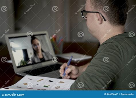 Man With Down Syndrome Having Lesson Online Stock Image Image Of