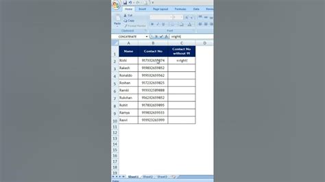 How To Remove 91 From Contact Numbers In Excel Shorts Excel Youtube