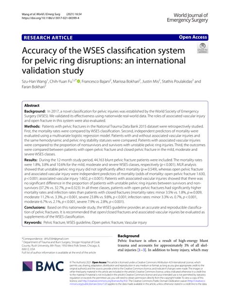 Pdf Accuracy Of The Wses Classification System For Pelvic Ring Disruptions An International