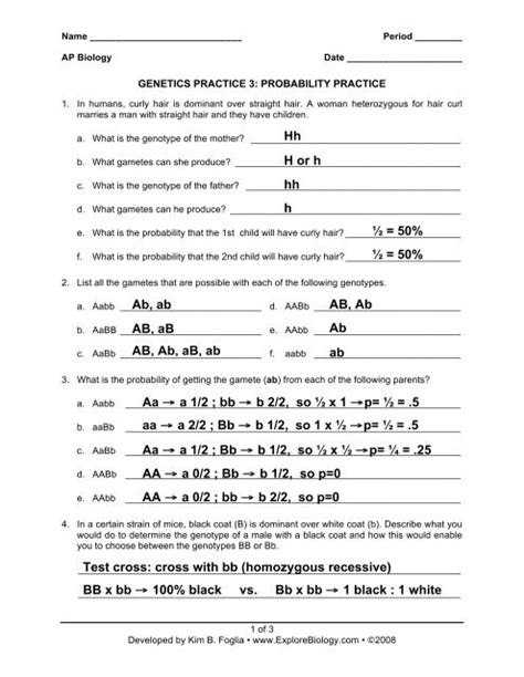 Genetics Problems 3 Key Worksheets Library