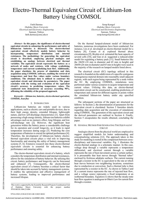 Pdf Electro Thermal Equivalent Circuit Of Lithium Ion Battery Using Comsol
