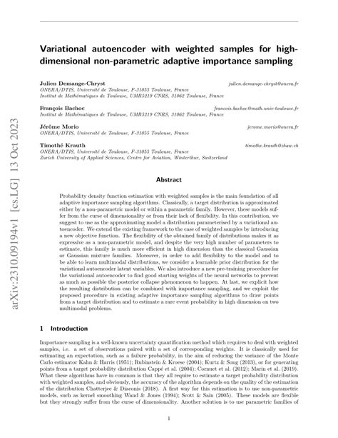 Pdf Variational Autoencoder With Weighted Samples For High Dimensional Non Parametric Adaptive
