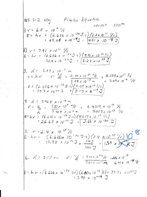 Ws 5 2 Plancks Equation Key Ans To Nearest 100th Pdf