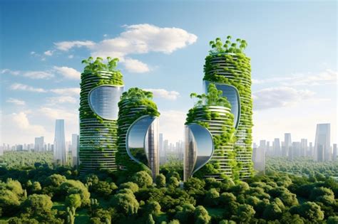 현대 도시에서 지속 가능한 녹색 건물 녹색 건축 환경 친화적 인 건물 지속 가능한 건설 프리미엄 사진