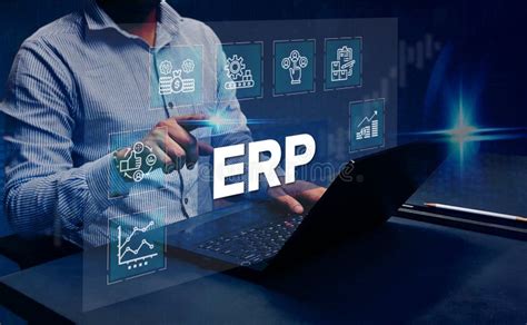 A Businessman Analyzes Erp Software On A Virtual Screen Using His