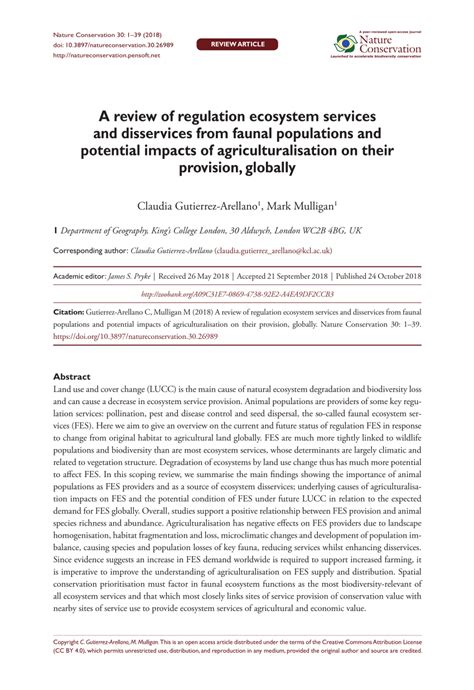 Pdf A Review Of Regulation Ecosystem Services And Disservices From