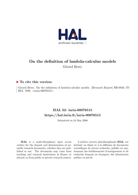 Pdf On The Definition Of Lamda Calculus Models