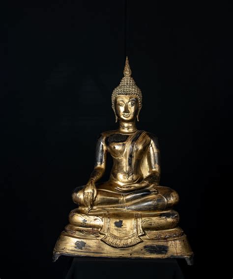 Thaise Boeddha Van Vuurverguld Brons 84 Cm