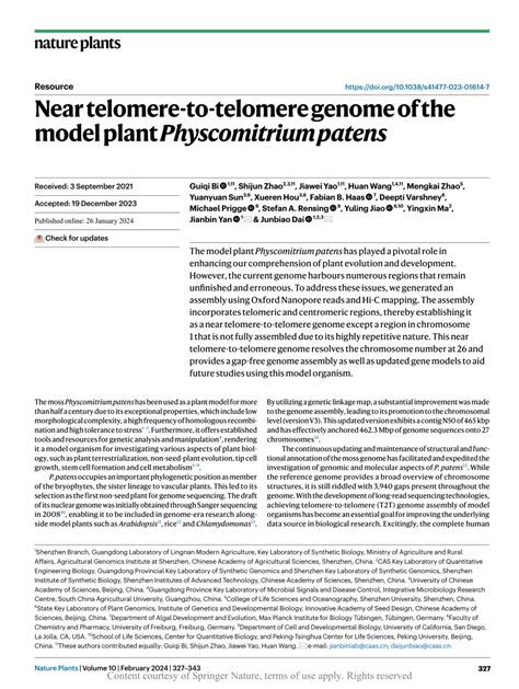 Near Telomere To Telomere Genome Of The Model Plant Physcomitrium Patens Request Pdf