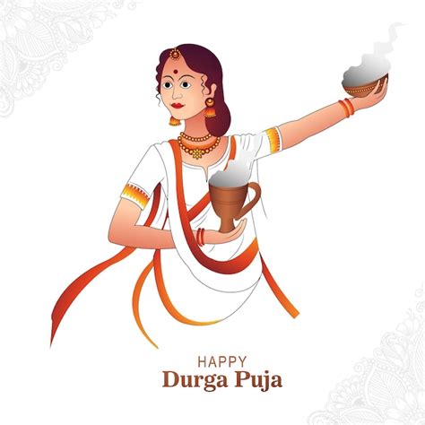 Hermosa Mujer India Bengalí Está Bailando Y Sosteniendo Vector Premium