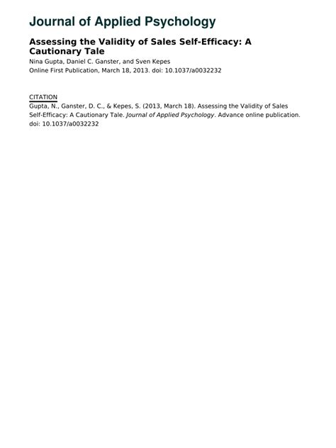 Pdf Assessing The Validity Of Sales Self Efficacy A Cautionary Tale