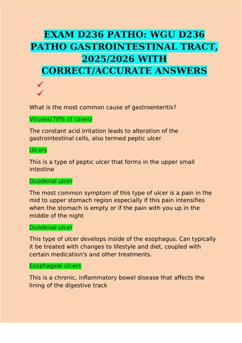 Exam D236 Patho Wgu D236 Patho Gastrointestinal Tract 20252026 With