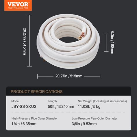 Vevor 50ft Mini Split Line Set 1 4 And 3 8 O D Copper Pipes Tubing And Triple Layer Insulation