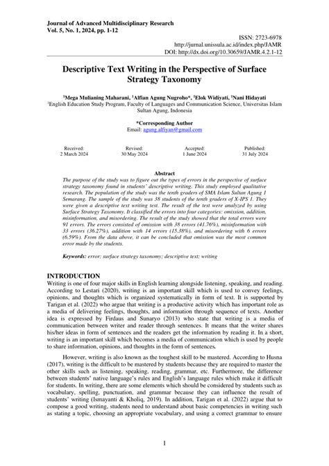 Pdf Descriptive Text Writing In The Perspective Of Surface Strategy Taxonomy