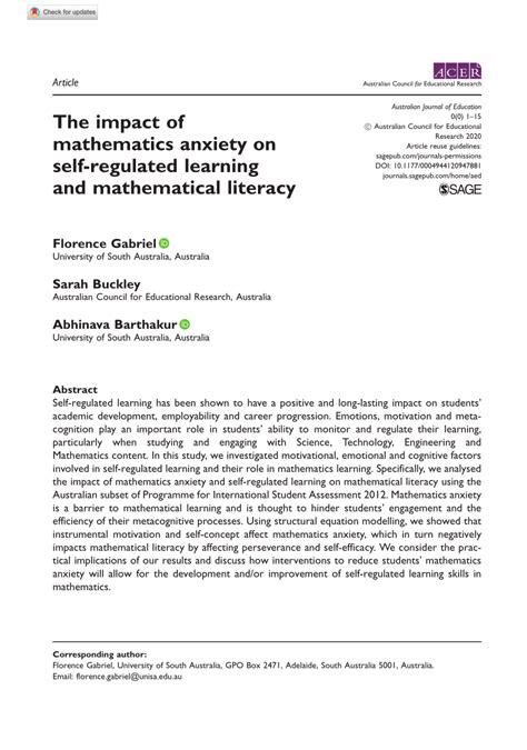Pdf The Impact Of Mathematics Anxiety On Self Regulated Learning And Mathematical Literacy
