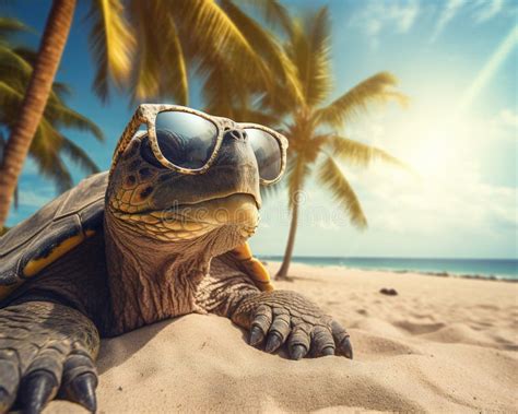Turtle In Sunglasses On The Seashore Stock Illustration Illustration