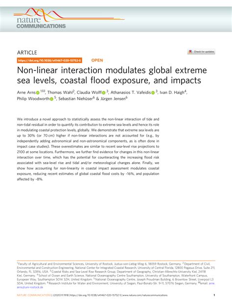 Pdf Non Linear Interaction Modulates Global Extreme Sea Levels