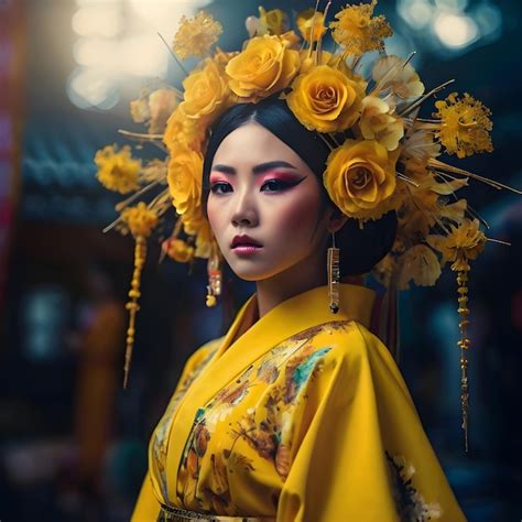 Premium Photo Beautiful Asian Model In Yellow Dress