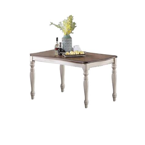 Transitional Style Dining Table Antique White And Oak Rectangular For 6