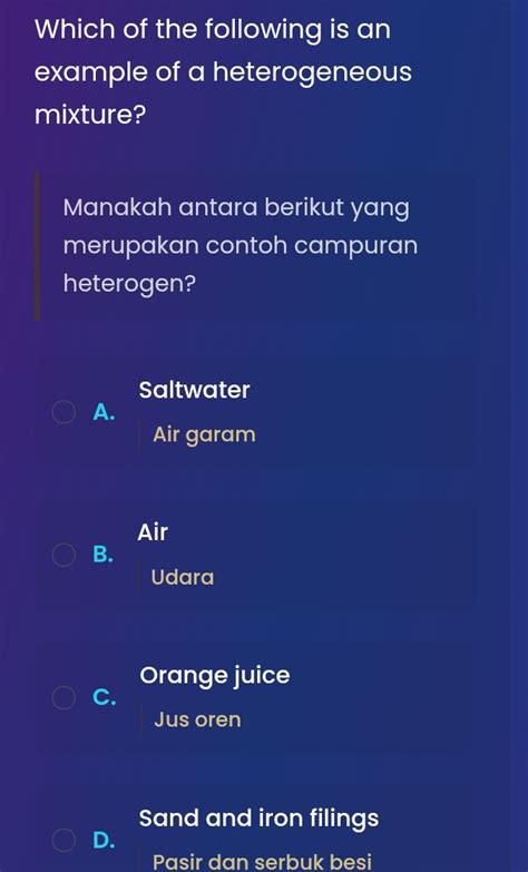 Selesaiwhich Of The Following Is An Example Of A Heterogeneous Mixture