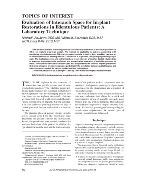 Pdf Evaluation Of Interarch Space For Implant Restorations In Edentulous Patients A