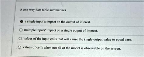 Solved A One Way Data Table Summarizes A Single Inputs Impact On The
