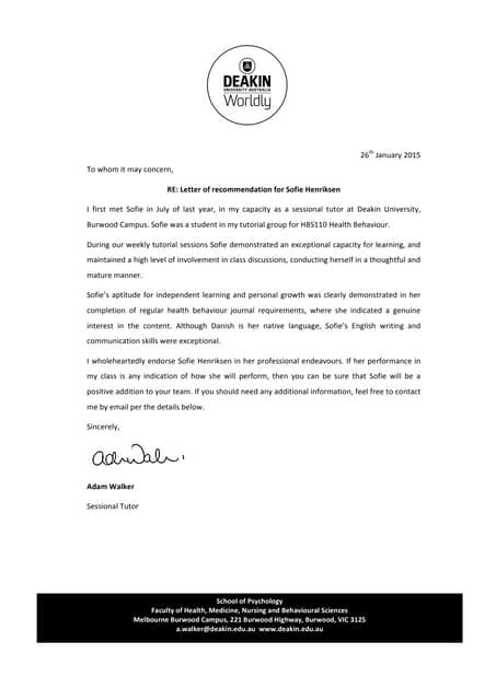 Sofie Henriksen Letter Recommendation Pdf