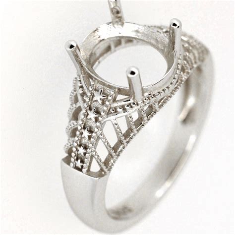 Sterling Silver Semi Mount Ring Setting Oval Ov 10x8mm Art Deco Style