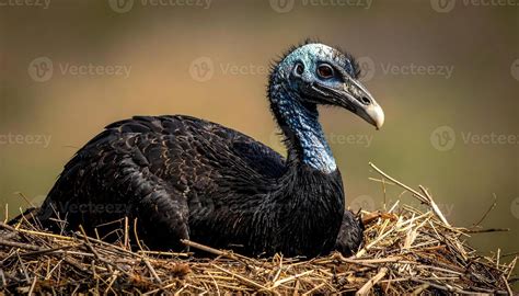 Intricate Detail Of A Wild Turkey Vulture Resting Serenely On Its Nest