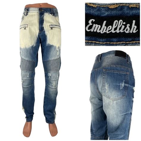 Embellish Jeans Embellish Mens 38 X 33 Jeans Blue Acid Wash Biker