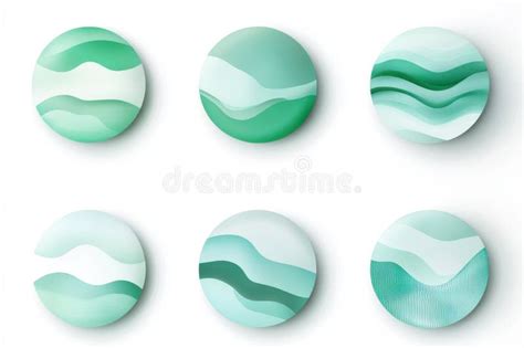 Circles With Wavy Green Lines Isolated On White Background Stock
