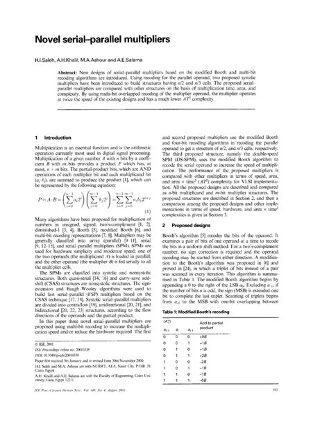 Pdf Novel Serial Parallel Multipliers