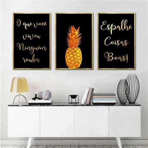 Kit Quadros Decorativos Frases Motivacionais Dourado Casas Bahia