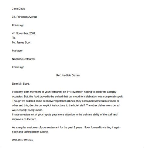 Restaurant And Hotel Complaint Letter 12 Word Pdf Documents Download