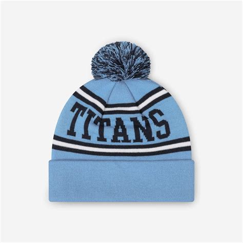 Tennessee Titans Primary Logo Stripe Pom Beanie Foco
