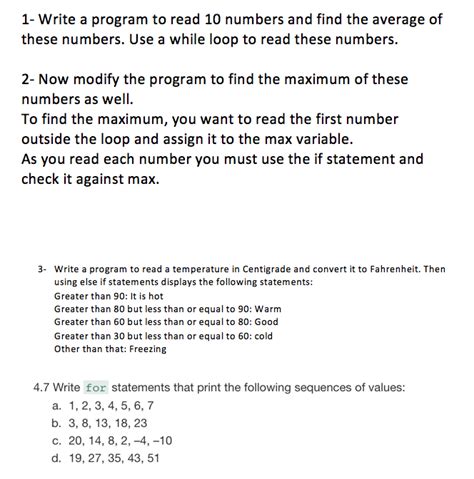 Solved 1 Write A Program To Read 10 Numbers And Find The