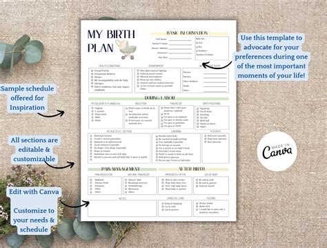 Birth Plan Template Birth Plan Printable Natural Birth Plan Simple Birth Plan Editable