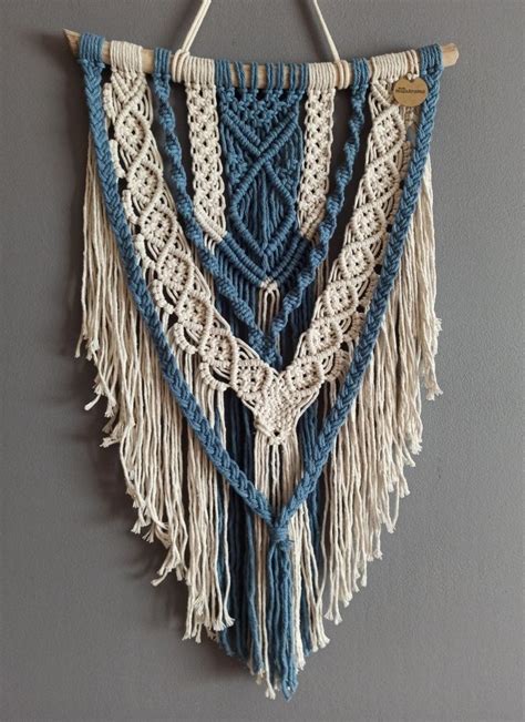 Blue And White Macrame Wall Hanging