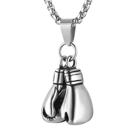 Hzman Men Women Stainless Steel Boxing Glove Pendant Necklace Silver