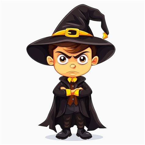 A Cartoon Boy Dressed As A Witch With A Serious Expression Premium Ai