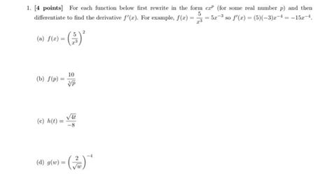 Solved 1 4 Points For Each Function Below First Rewrite