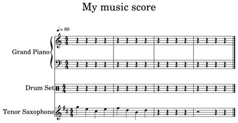 My Music Score Sheet Music For Piano Drum Set Tenor Saxophone