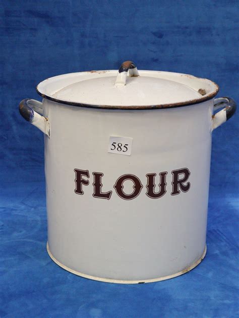 Lot White Enamel Lidded Flour Bin